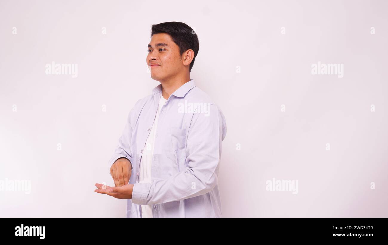 Asian man using sign language with hand. learn sign language by hand ...