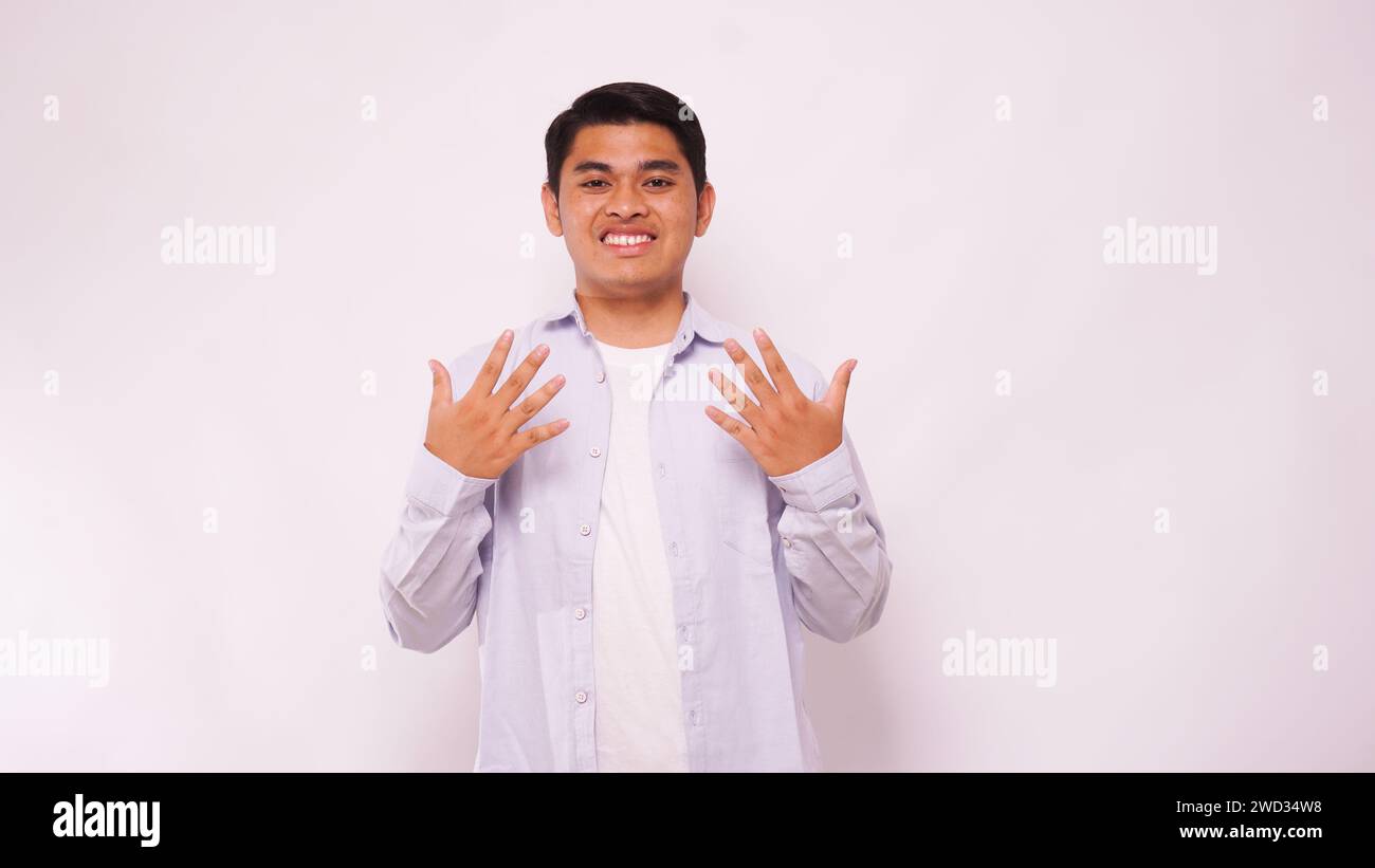 Asian man using sign language with hand. learn sign language by hand ...