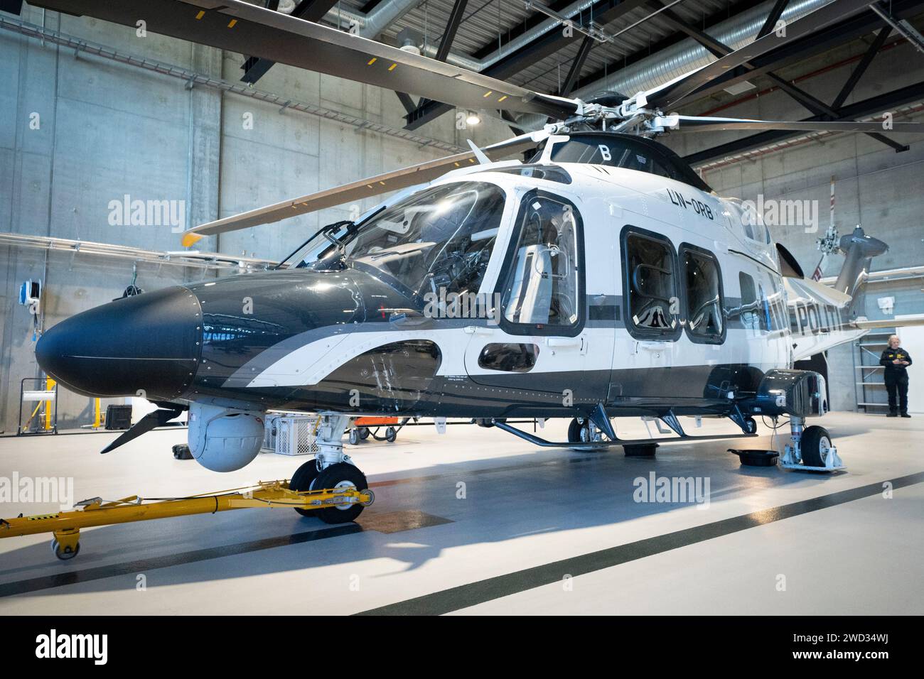 Oslo 20240118.The police's Leonardo AW169 helicopter in a hangar below ...