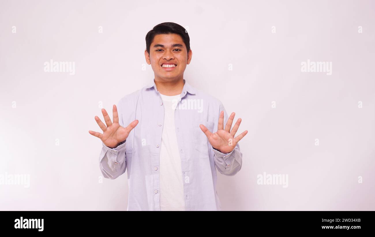 Asian man using sign language with hand. learn sign language by hand ...