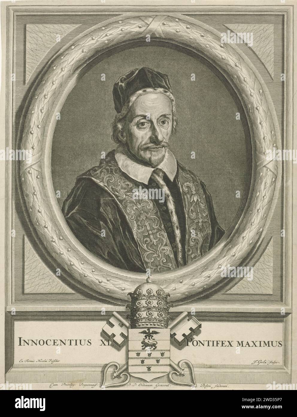 Portret Van Pain Innocent 11, Jacob Gole, 1676 - 1724 print Portrait in ...