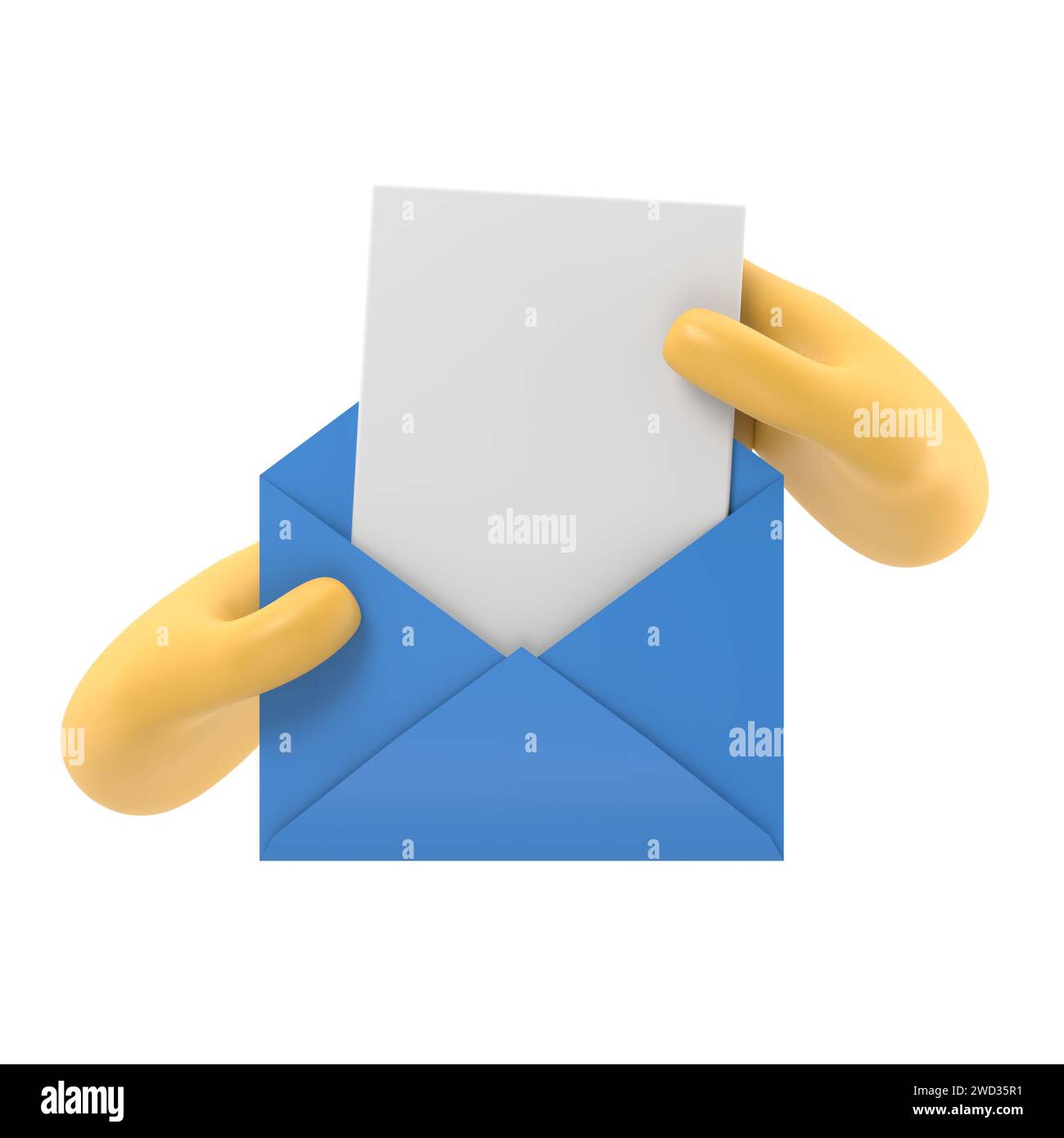Cartoon Gesture Icon Mockup.hand pulls from envelope a sheet of empty ...