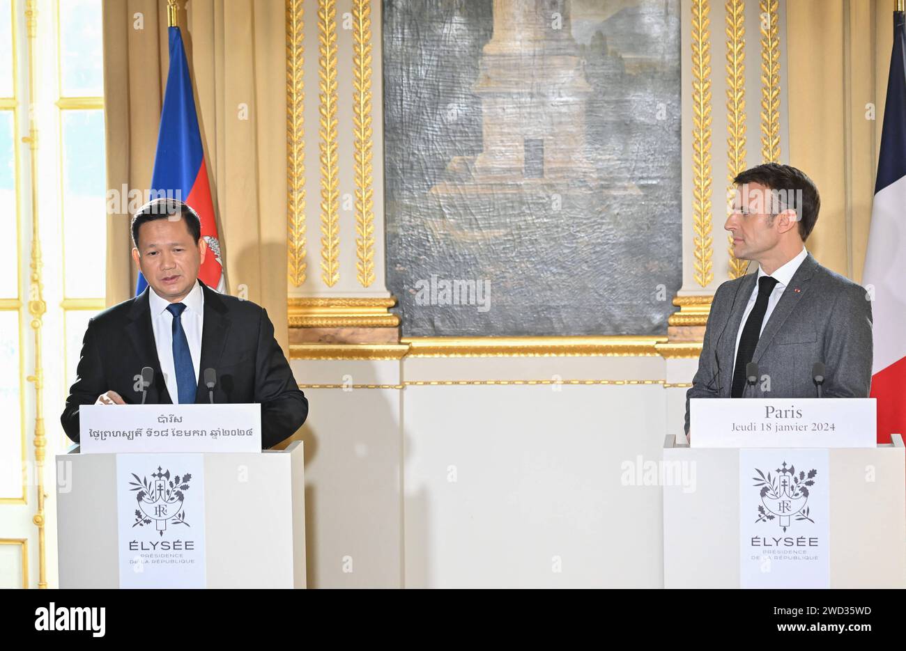 Paris, France. 18th Jan, 2024. French President Emmanuel Macron and ...