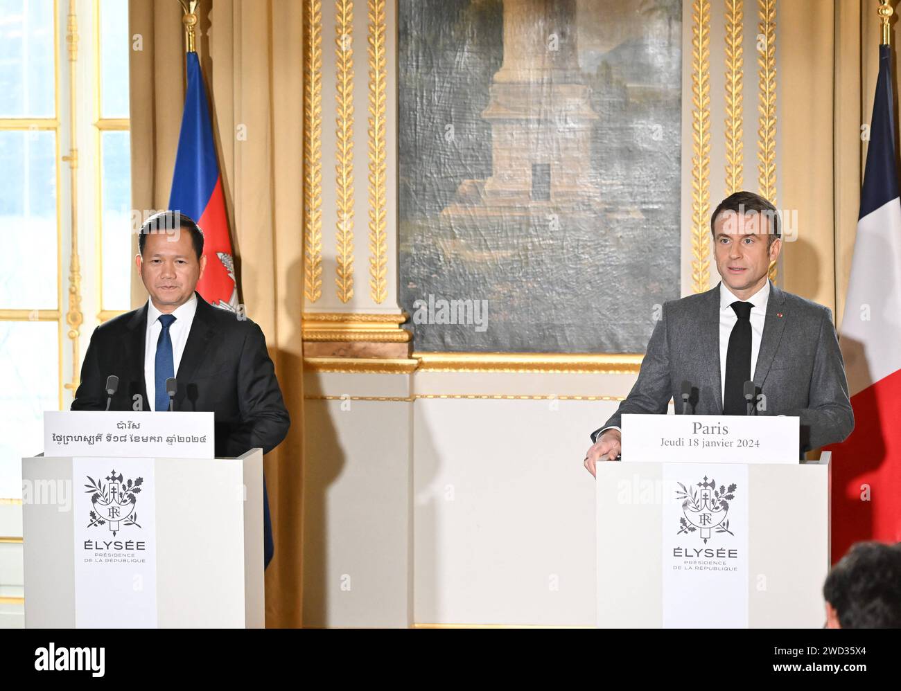 Paris, France. 18th Jan, 2024. French President Emmanuel Macron and ...