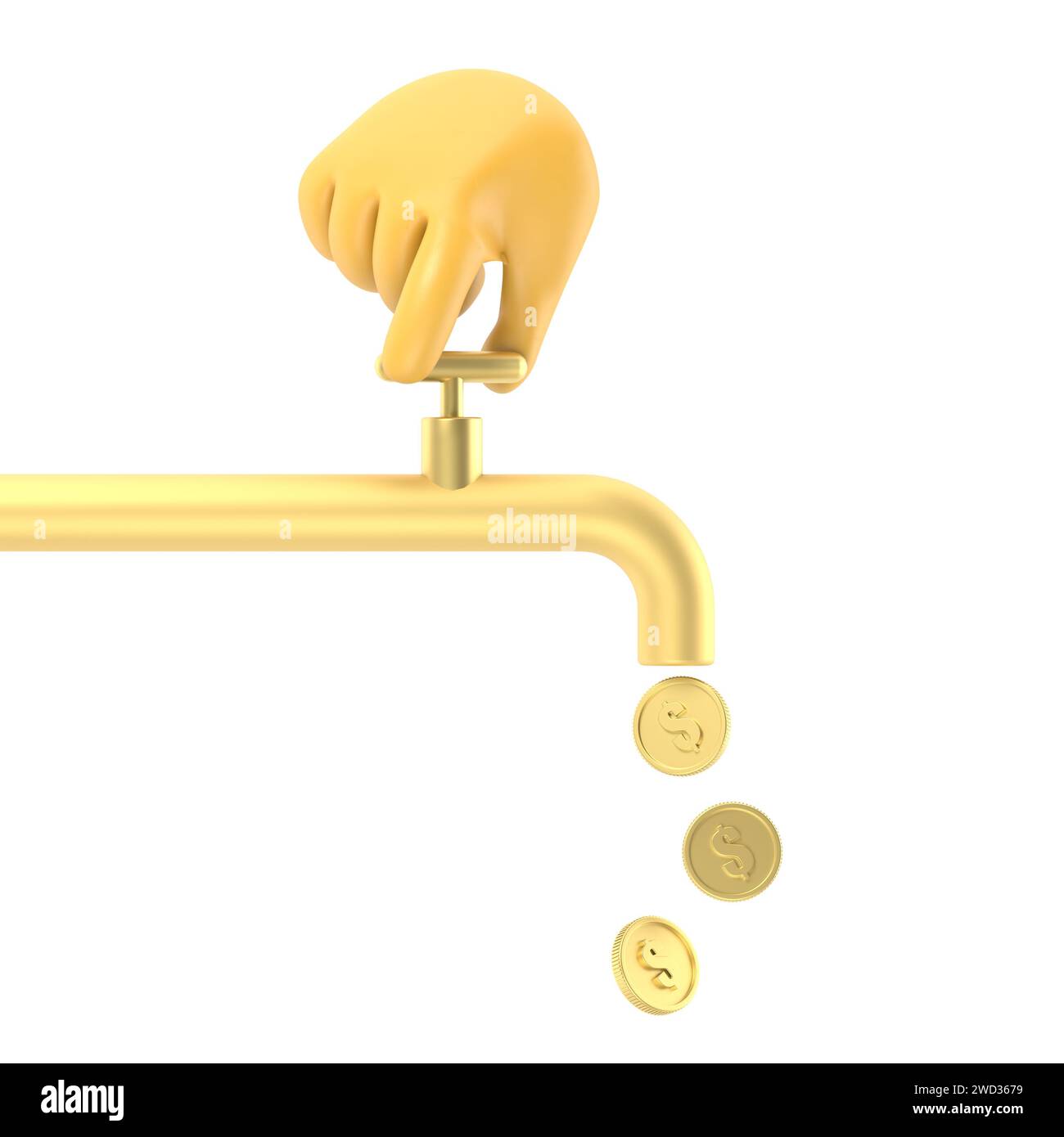 Money tap. 3d illustration flat design. Open a water tap,gold coins ...