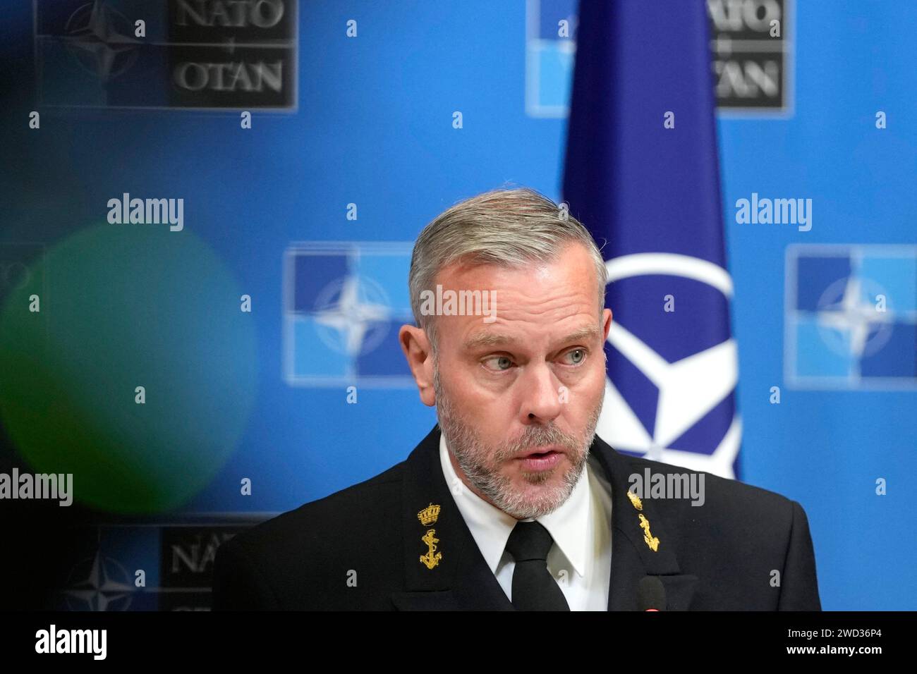 Chair of the NATO Military Committee Admiral Rob Bauer addresses a ...