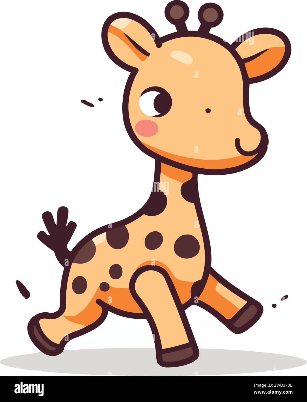 Cute cartoon giraffe running. Vector illustration isolated on white ...