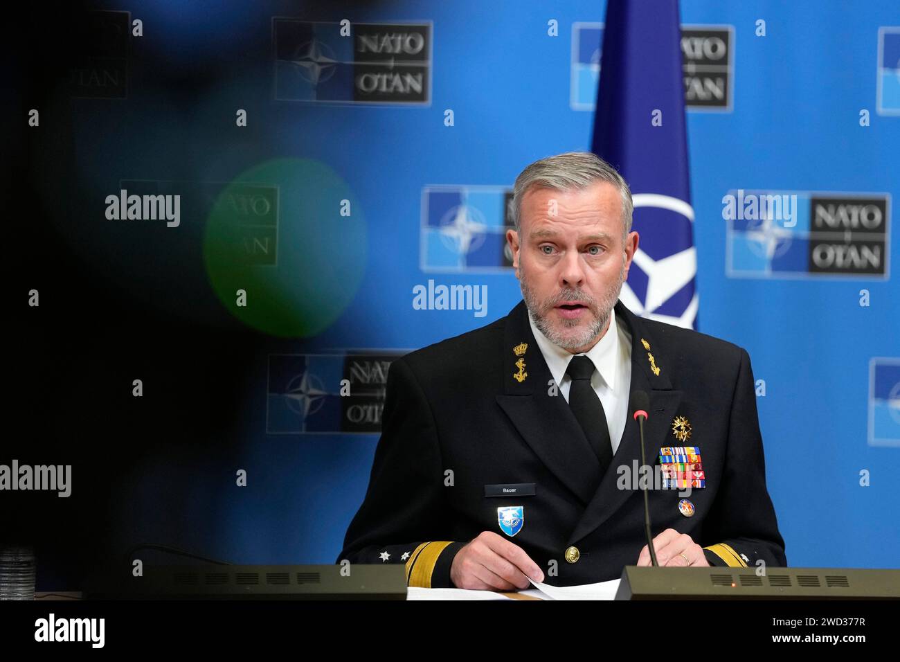 Chair of the NATO Military Committee Admiral Rob Bauer addresses a ...