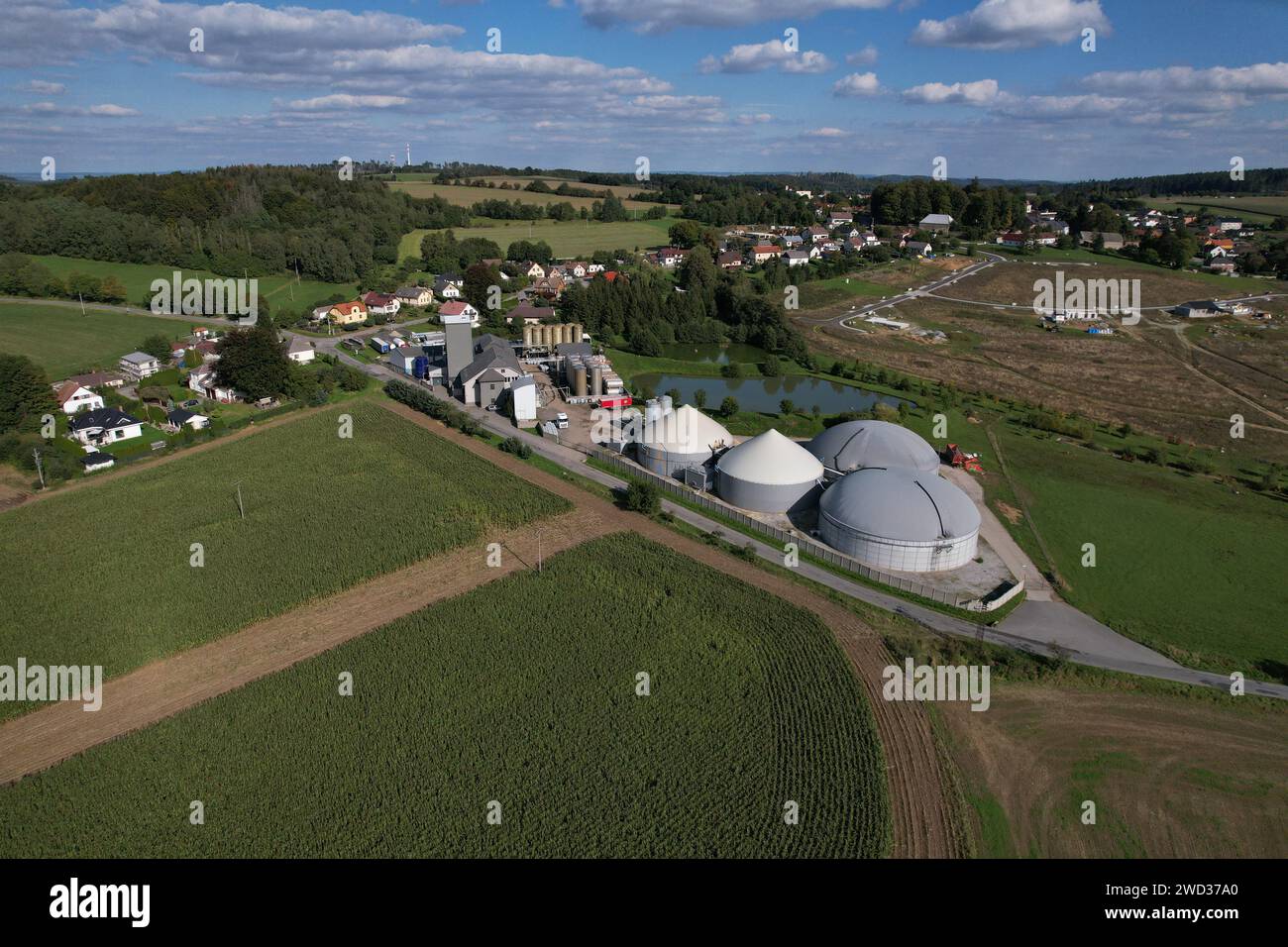 biogas production, biogas plants, bioenergy,aerial panorama landscape ...