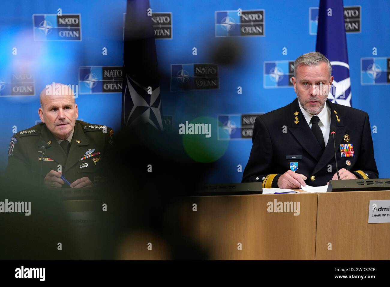 Chair of the NATO Military Committee Admiral Rob Bauer, right, and ...