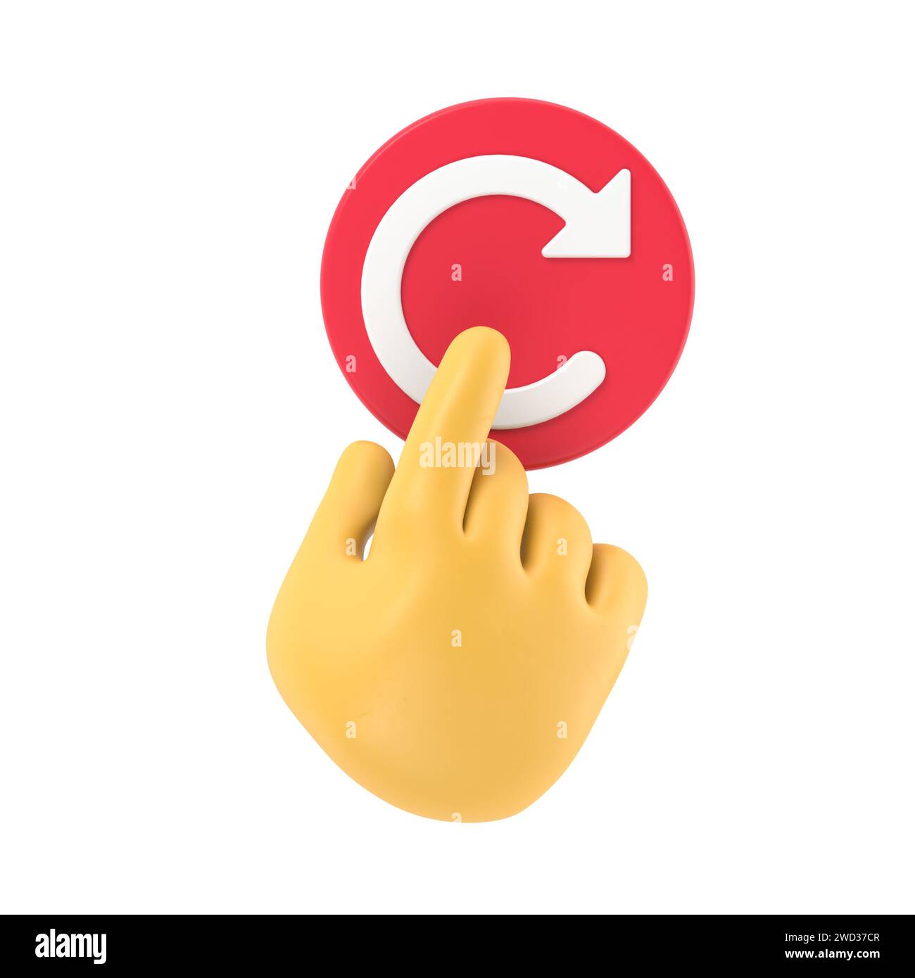 Reboot concept. Restarting technology. Hand to push big red button. 3d ...