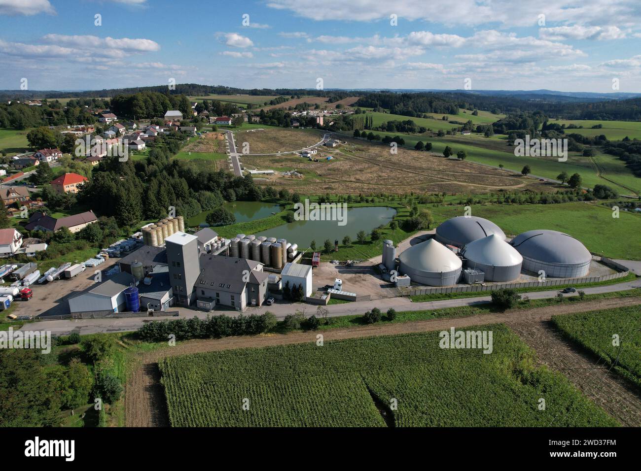 biogas production, biogas plants, bioenergy,aerial panorama landscape ...