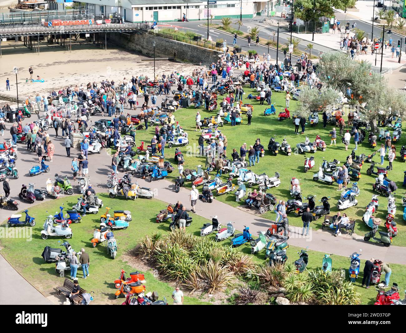 Isle of Wight,Scooter Rally drone,aerial Stock Photo - Alamy