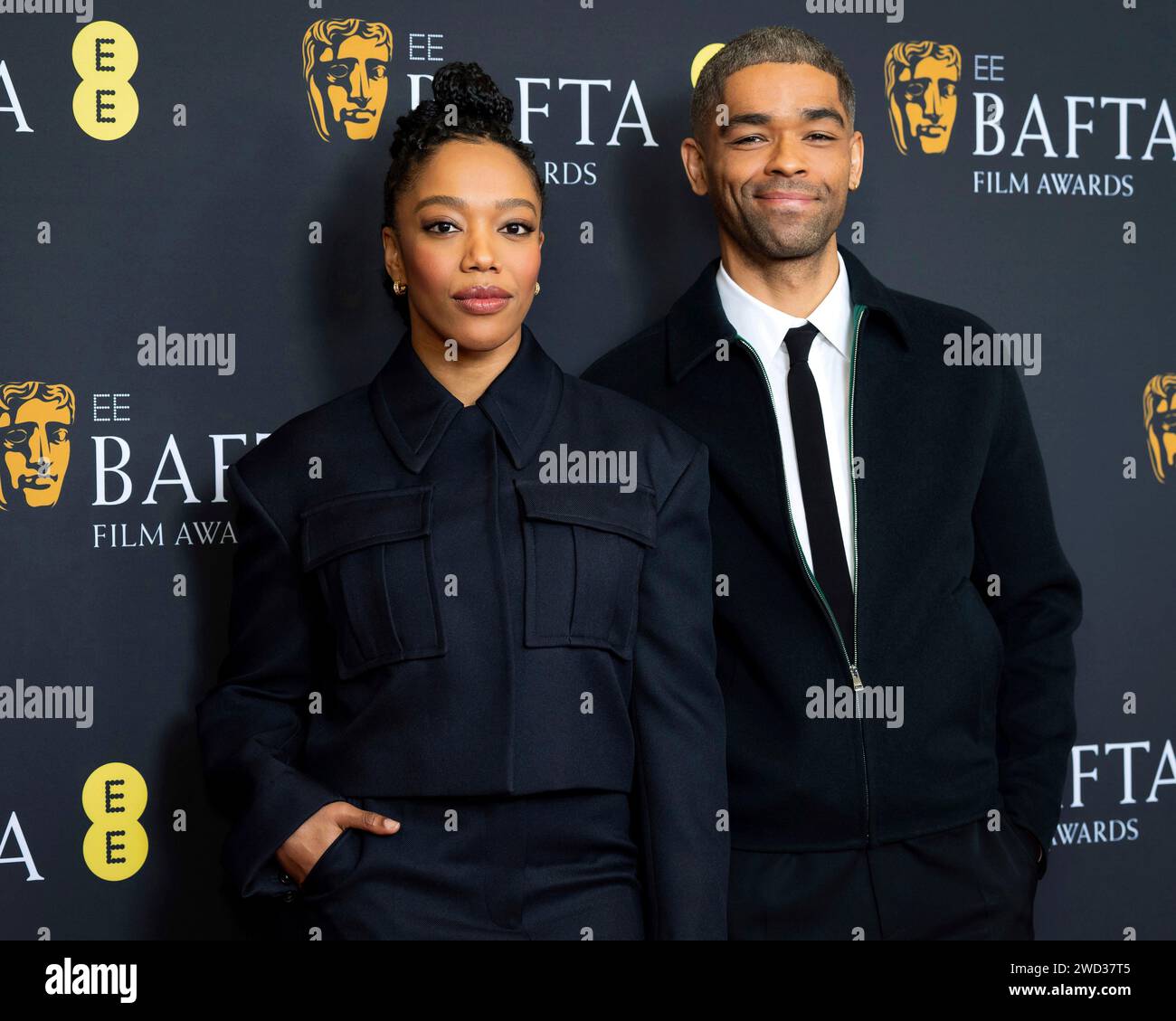 Naomi Ackie, left, and Kingsley Ben-Adir pose for photographers ...