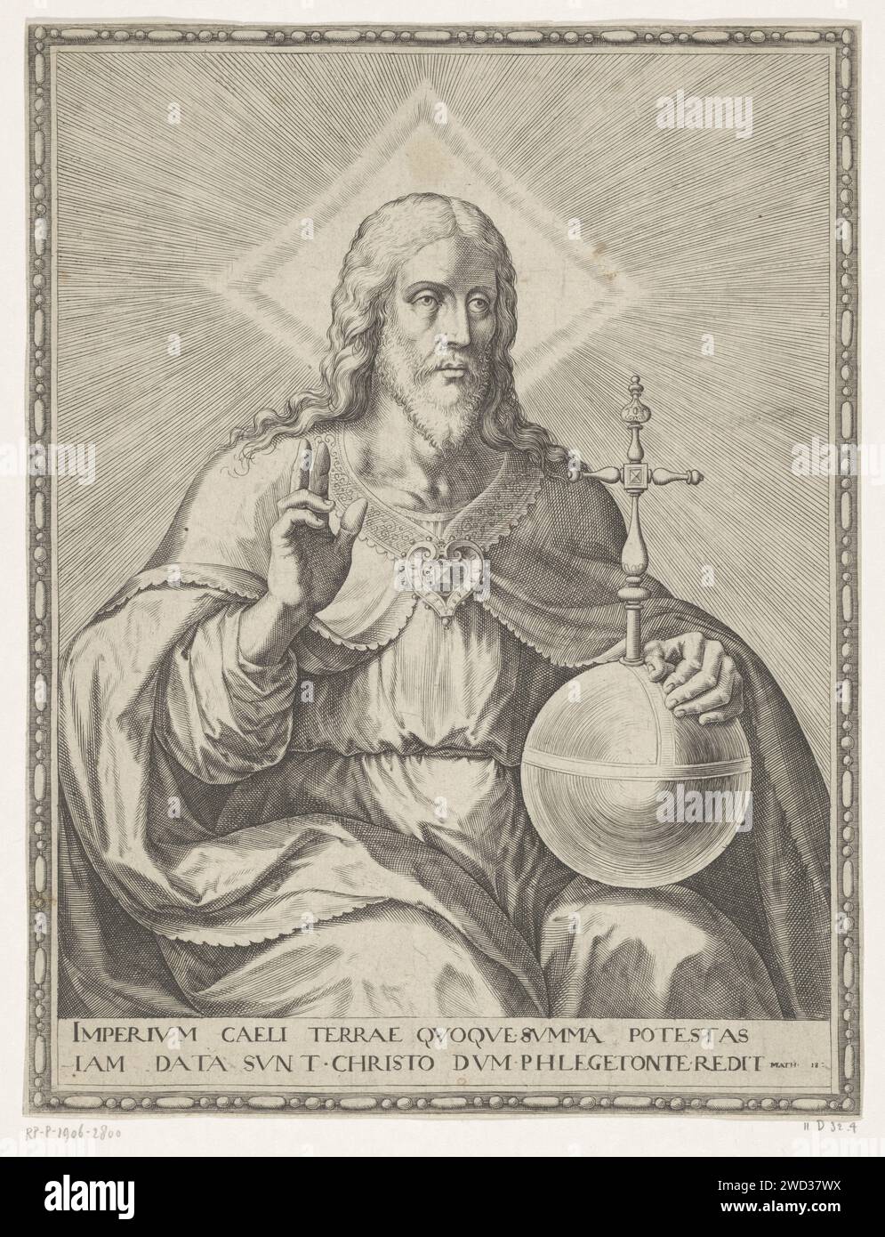 Christ as Salvator Mundi, Anonymous, 1550 - 1649 print Bible text in ...