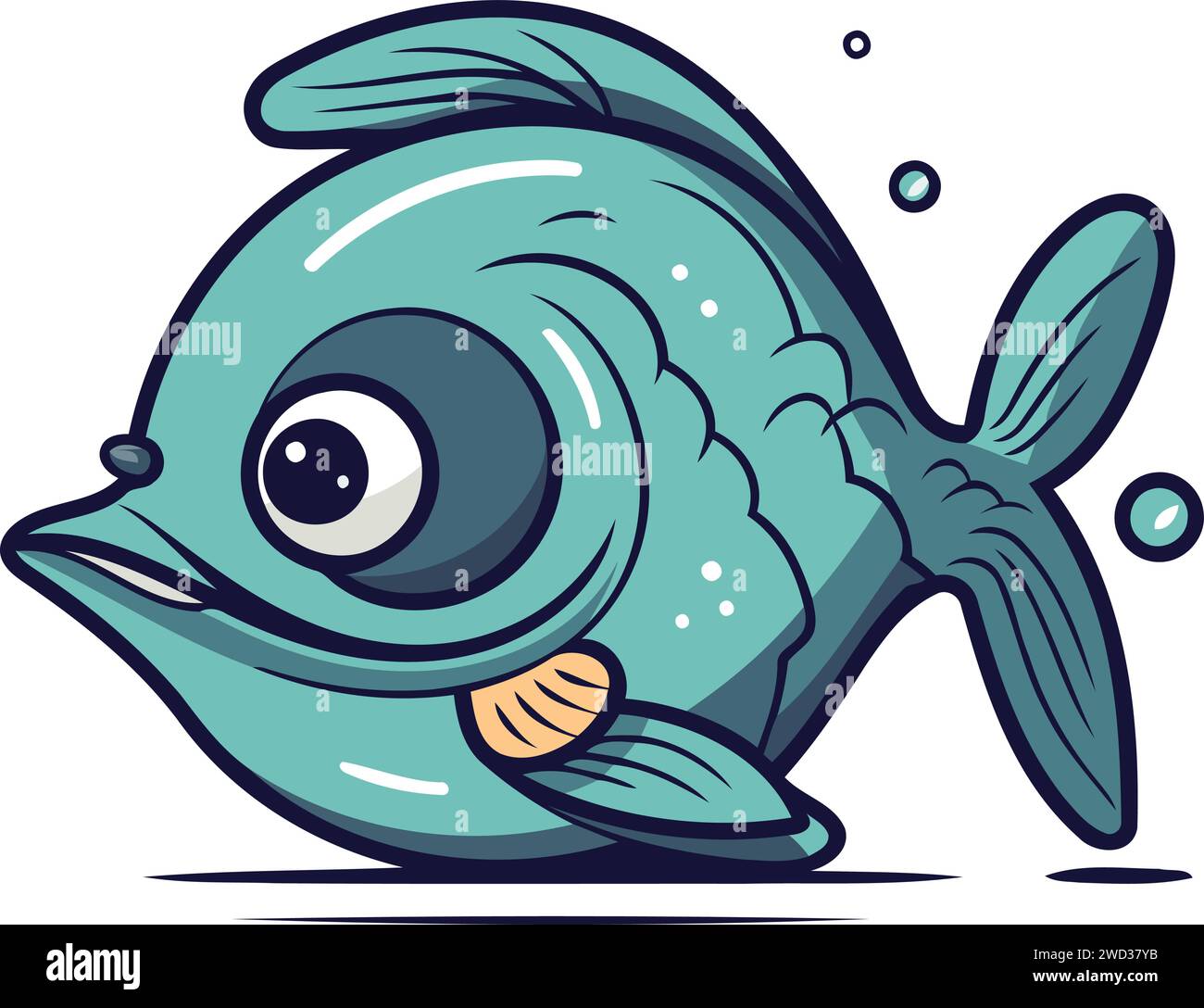 Cartoon blue fish isolated on white background. Vector illustration for ...