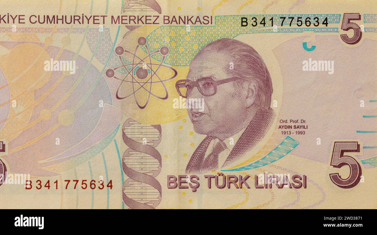 Turkish national currency 5 Lira banknote back view Stock Photo - Alamy