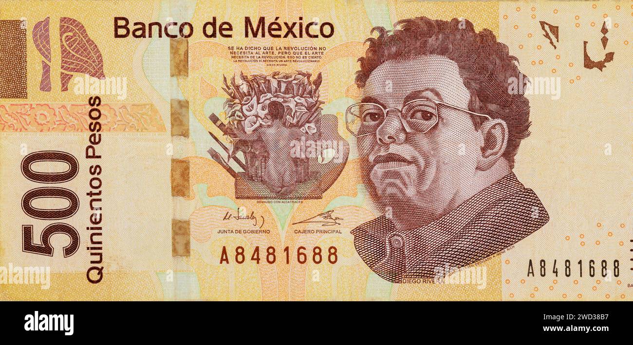 Mexico 500 Pesos Denominations Banknote Close Up Mexican Money Bills