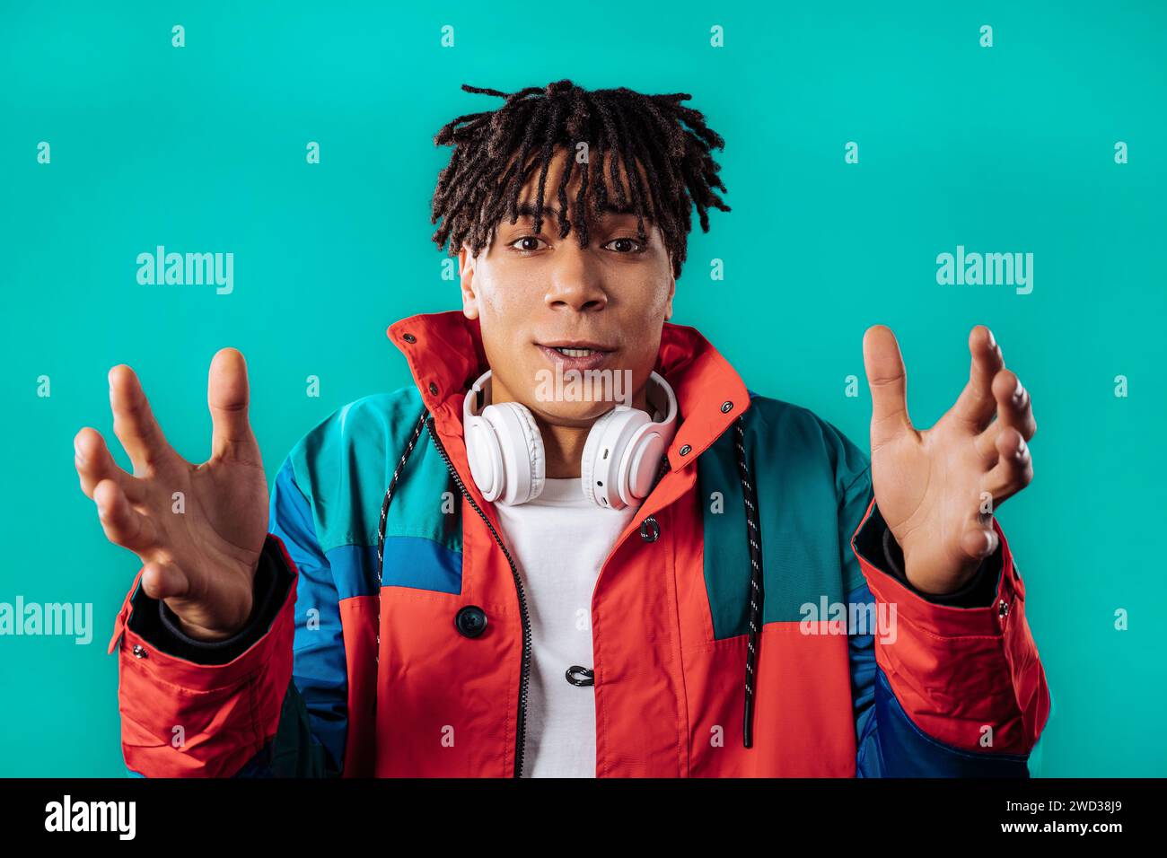 Shocked african american man glad, screaming WOW. Impressed guy, get ...