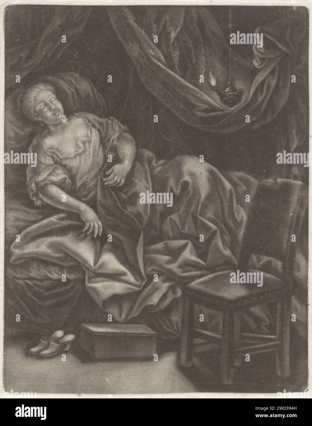 Sleeping woman in bed, Anonymous, 1650 - 1800 print paper bed. sleeping ...
