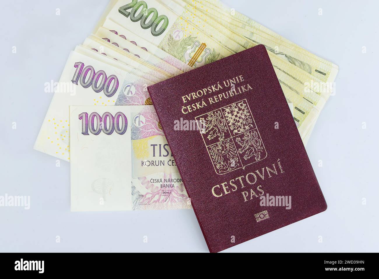 Passports of Czech Republic are stacked on white background with ...