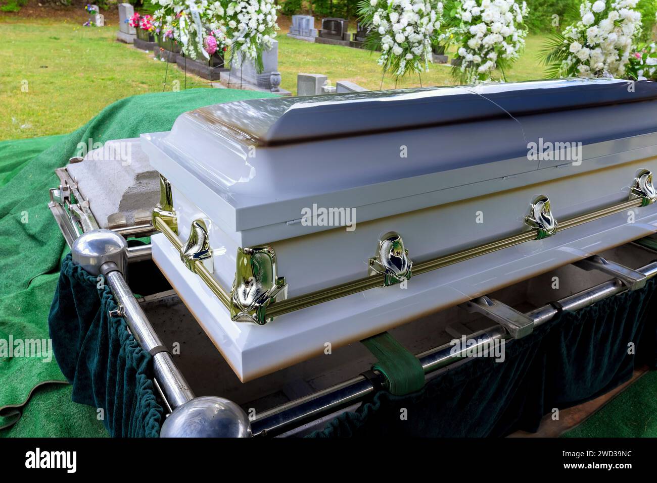 At funeral memorial service, coffin will be with deceased Stock Photo ...