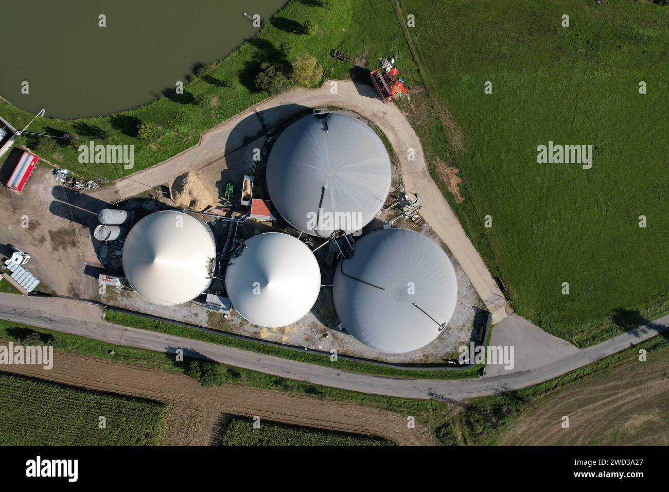 biogas production, biogas plants, bioenergy,aerial panorama landscape ...