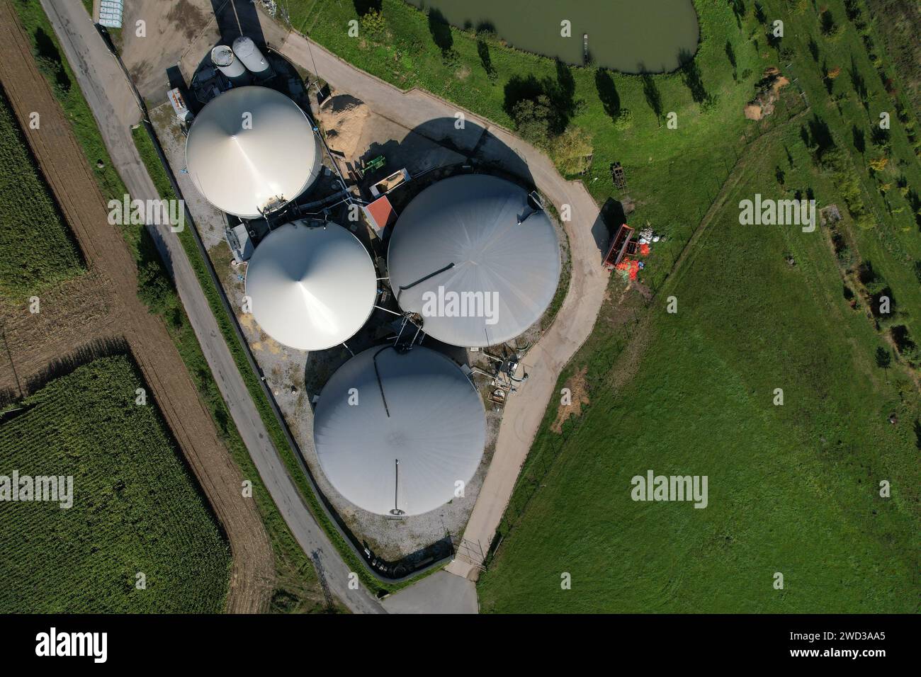 biogas production, biogas plants, bioenergy,aerial panorama landscape ...