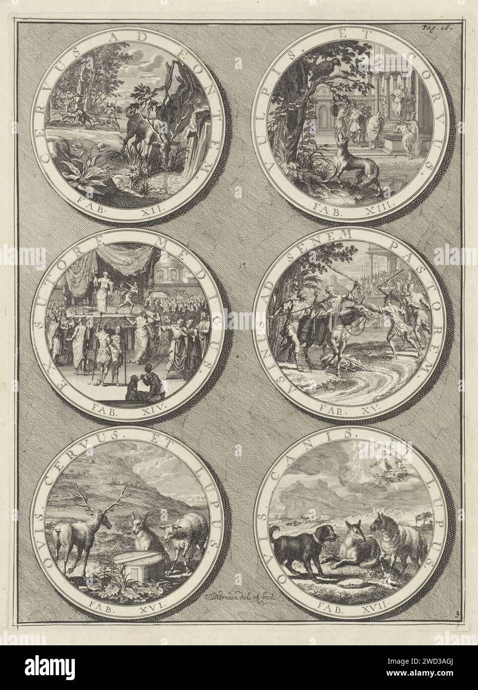 Six medallions with Fables, Jan van Vianen, 1701 print Six medallions ...