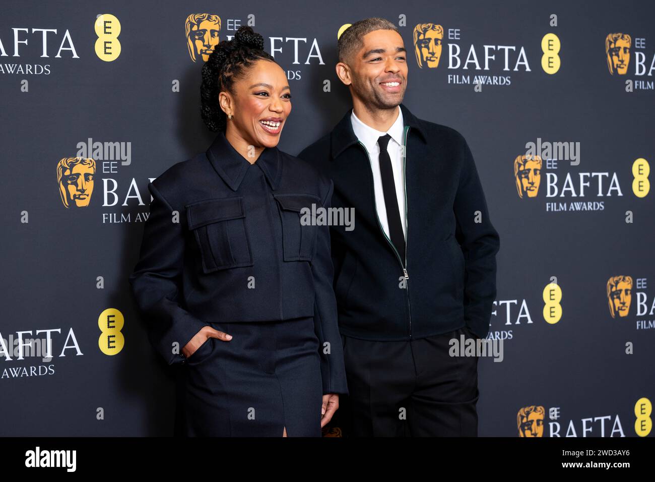 Naomi Ackie, left, and Kingsley Ben-Adir pose for photographers ...