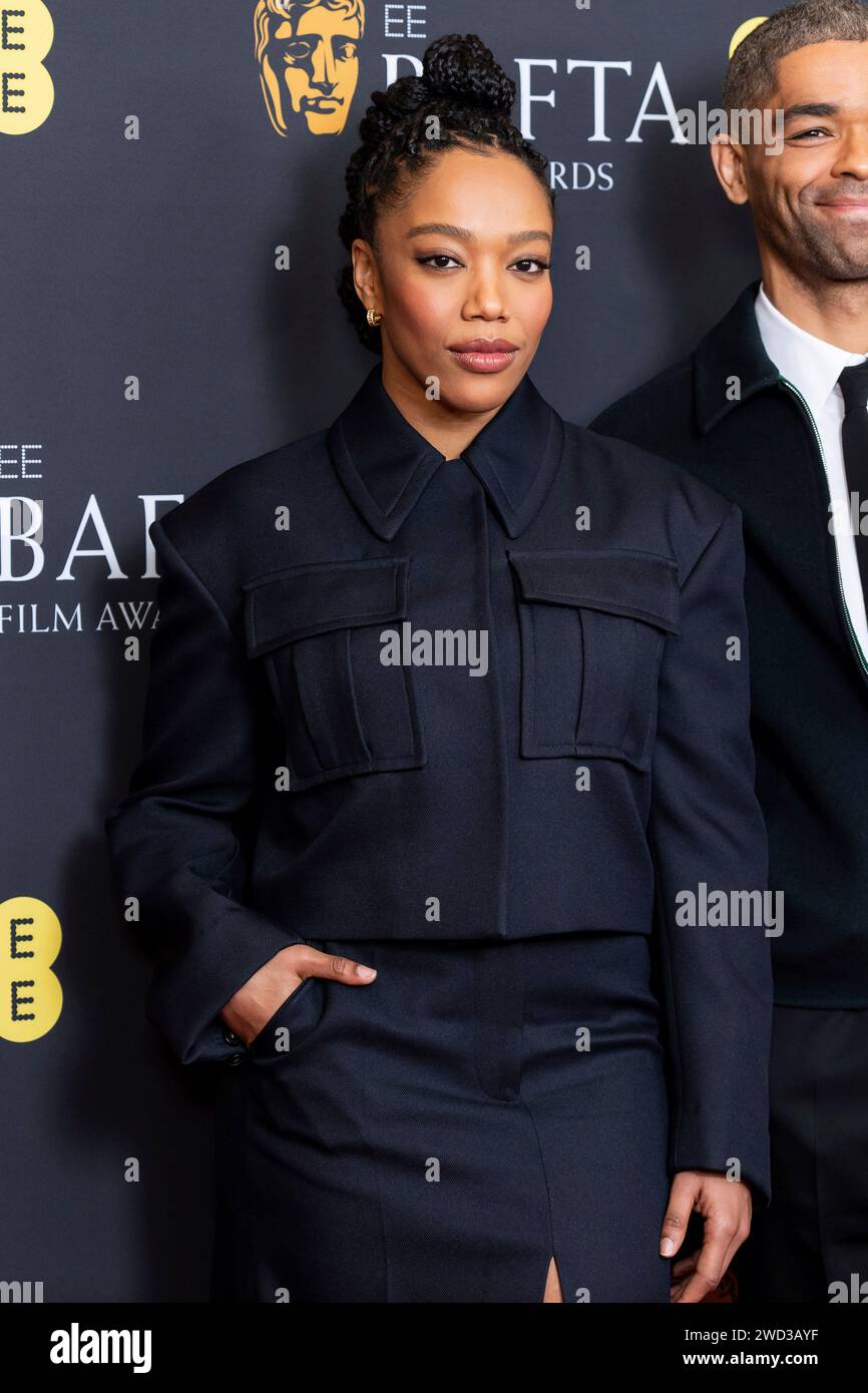 Naomi Ackie, left, and Kingsley Ben-Adir pose for photographers ...
