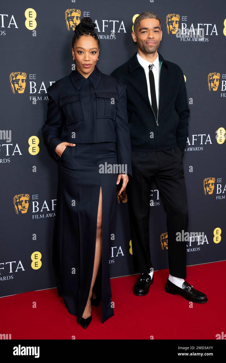 Naomi Ackie, left, and Kingsley Ben-Adir pose for photographers ...