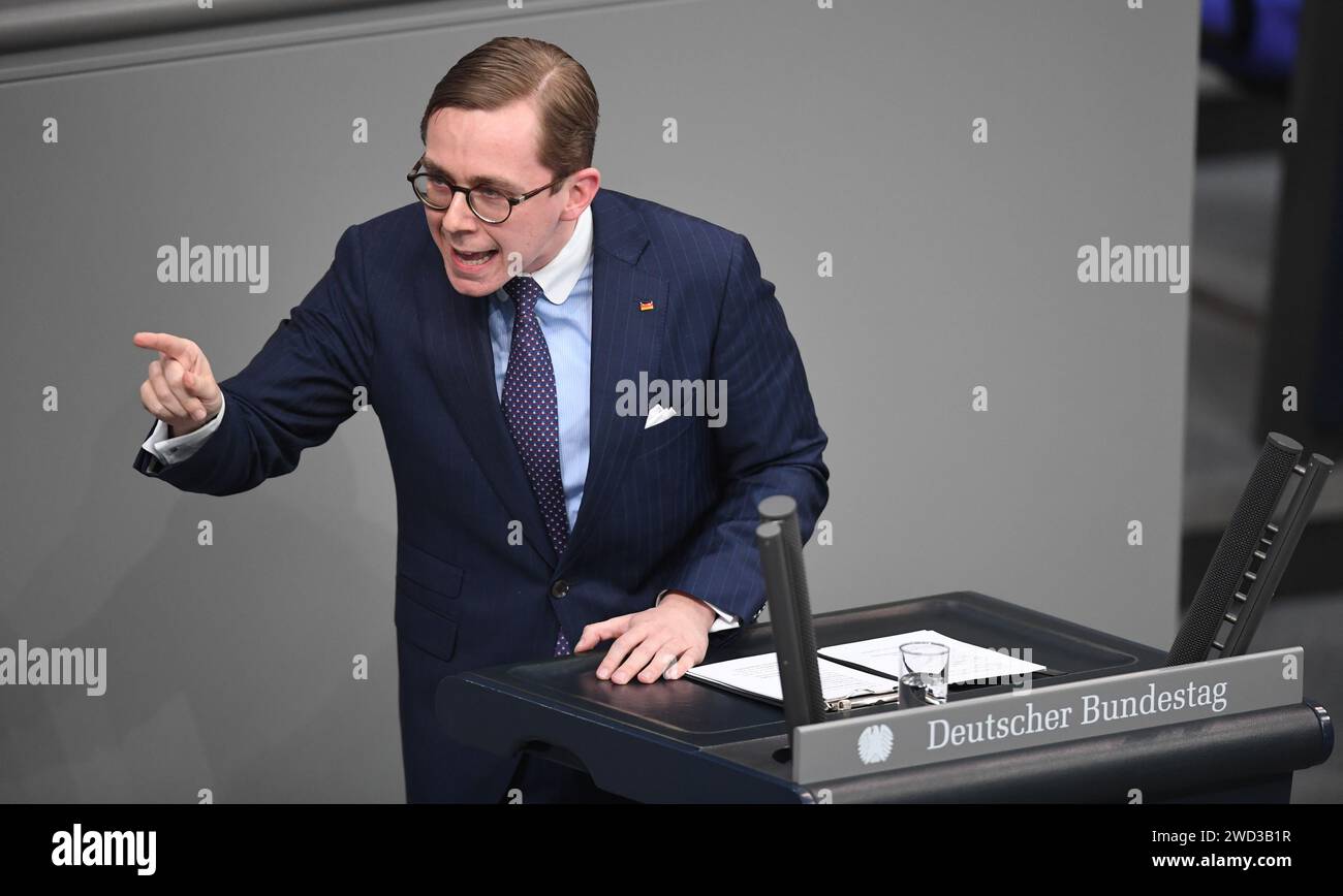 Berlin, Germany. 18th Jan, 2024. Philipp Amthor (CDU) speaks at the ...