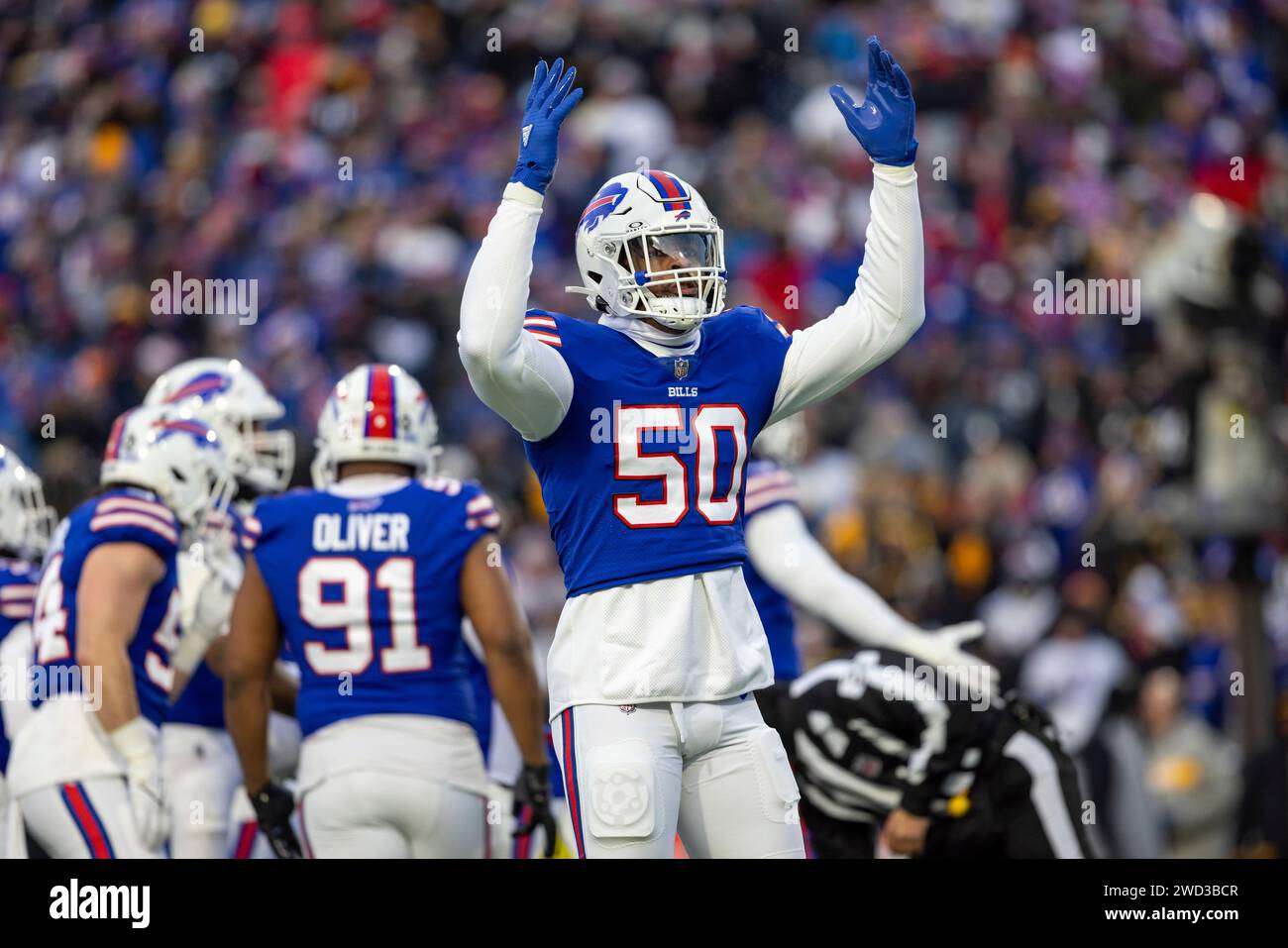Buffalo Bills defensive end Greg Rousseau (50) reacts during an NFL ...