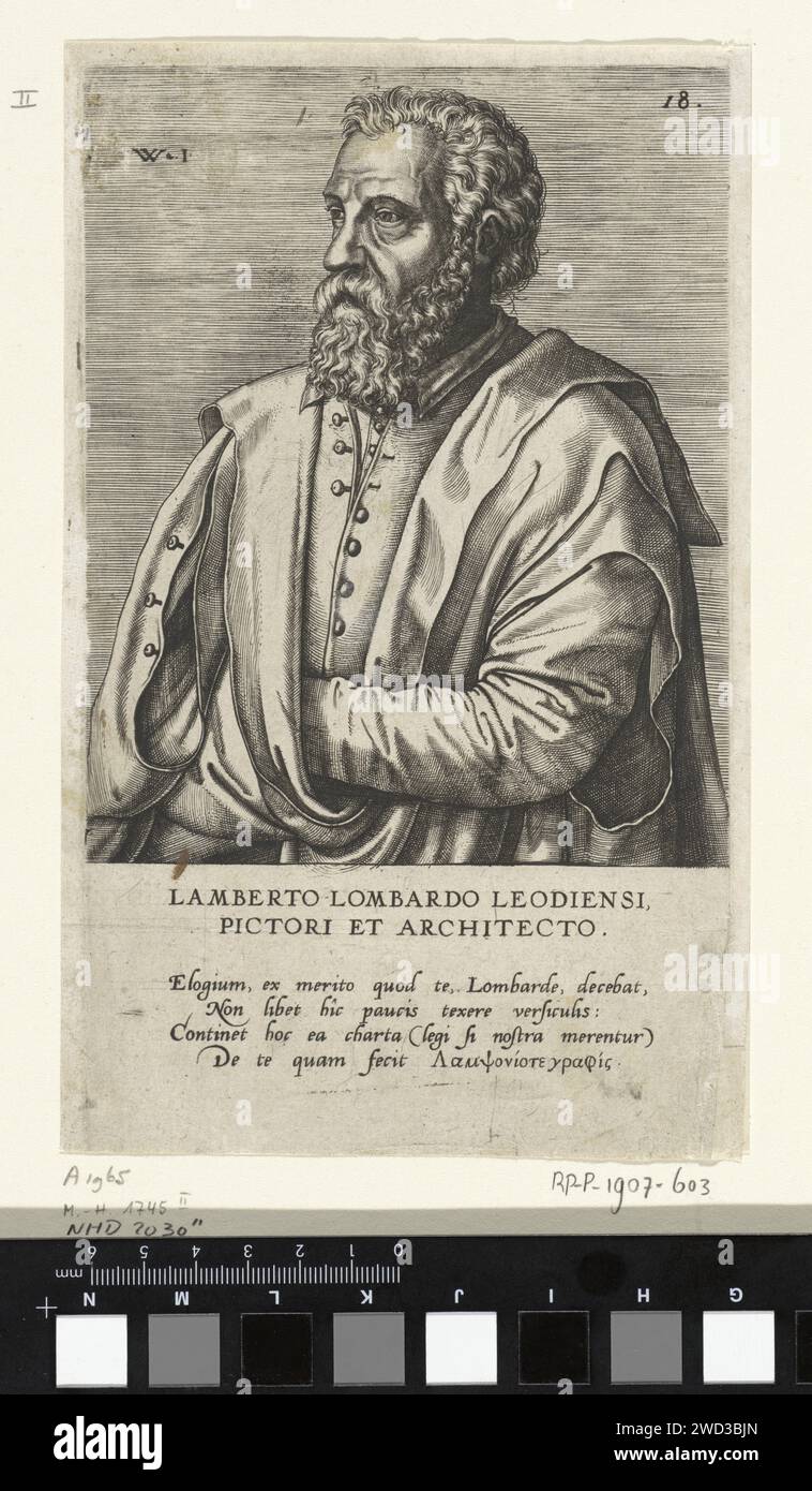 Portrait of the painter Lambert Lombard, Johannes Wierix, 1572 print In ...