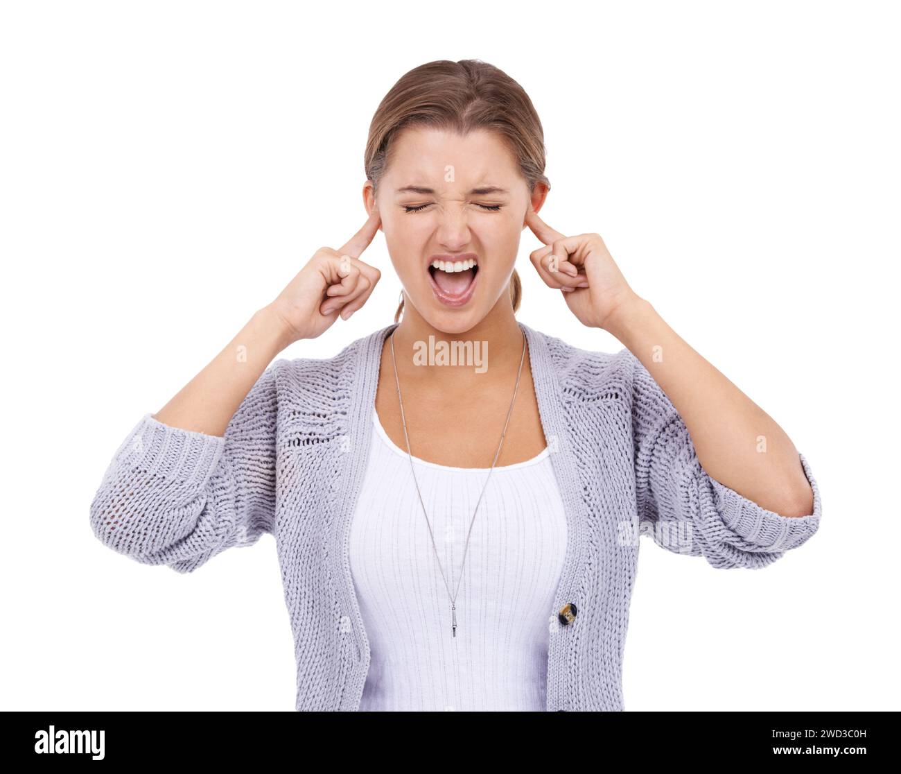 Mad woman fingers in ears hi-res stock photography and images - Alamy