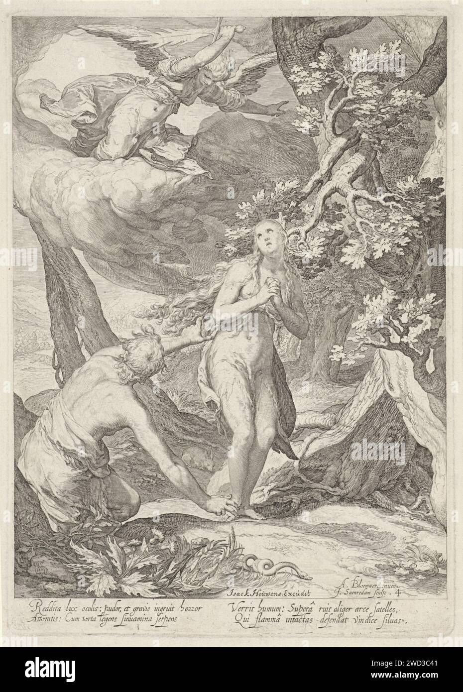 Expulsion from Paradise, Jan Saenredam, after Abraham Bloemaert, 1690 - 1750 print Adam and Eva ...