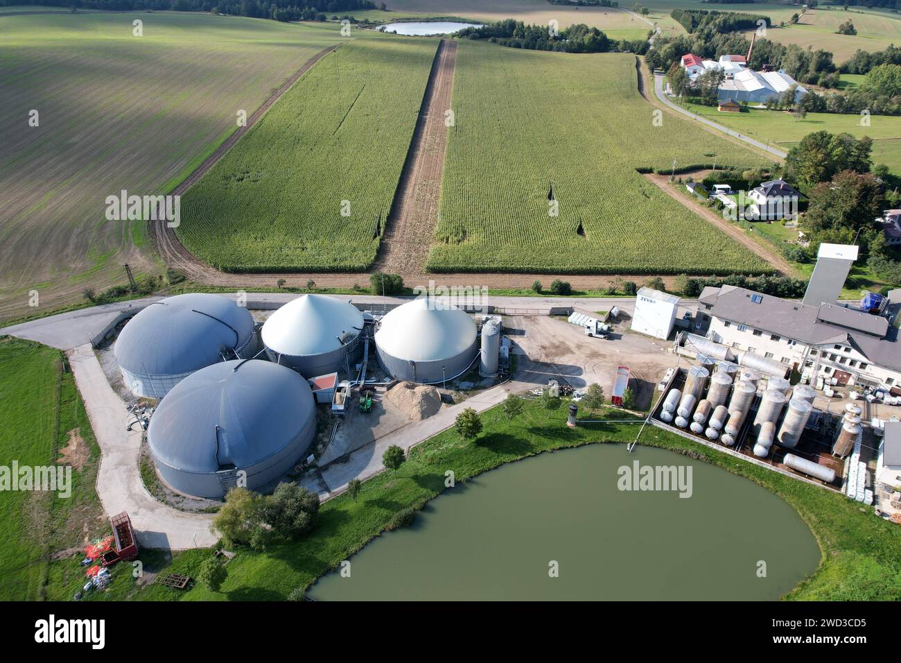 biogas production, biogas plants, bioenergy,aerial panorama landscape ...