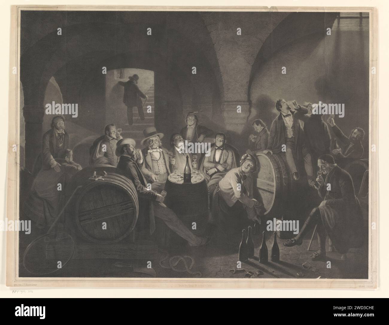 Company of drinking men in a wine cellar, Friedrich Jentzen, after ...