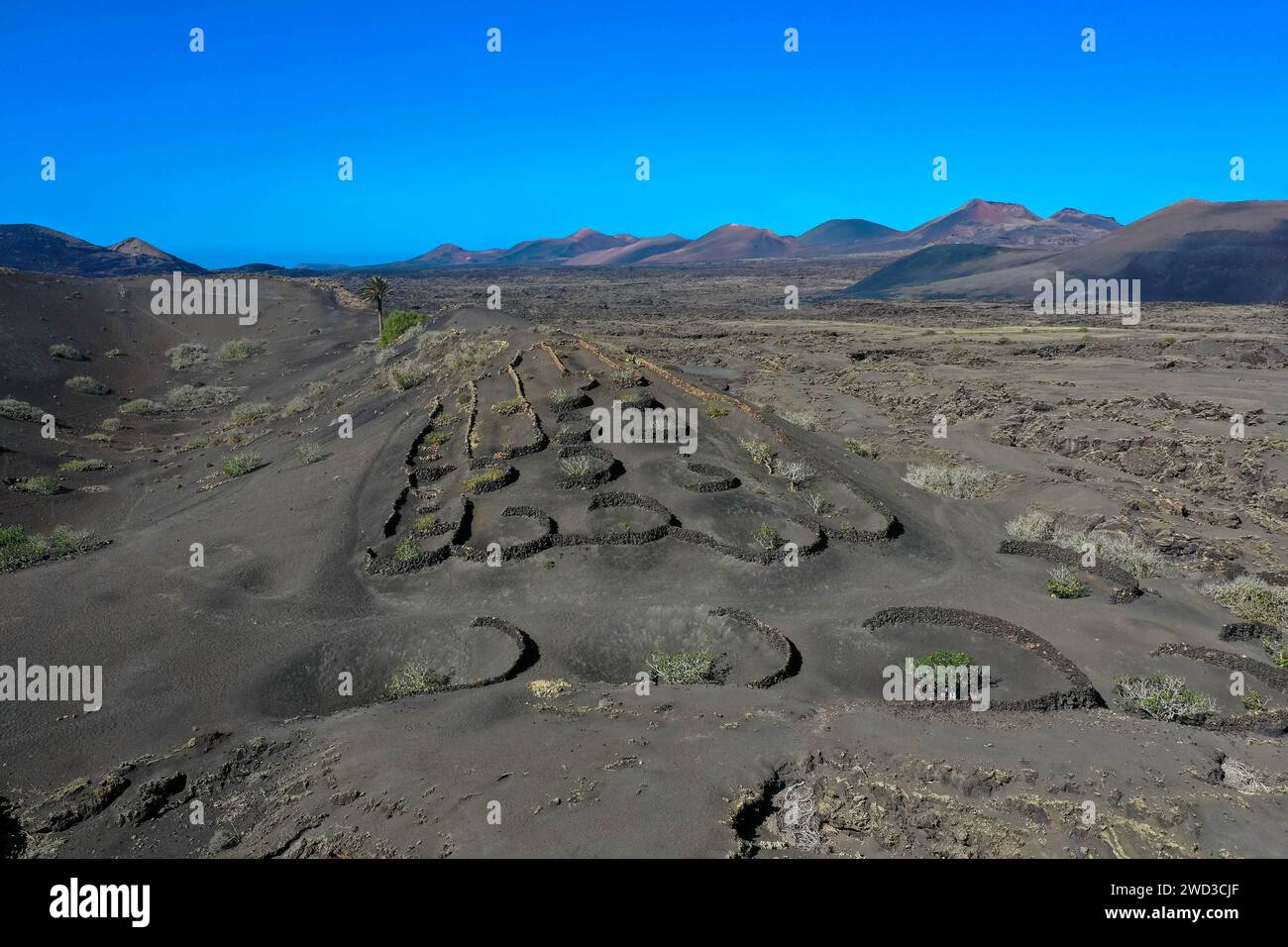 Aerial view of Timanfaya, National Park, Caldera Blanca. Panoramic view ...
