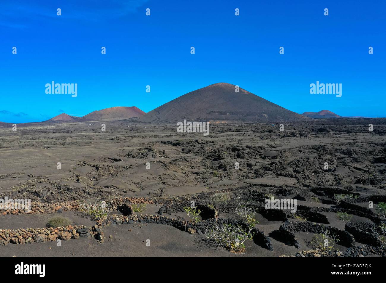 Aerial view of Timanfaya, National Park, Caldera Blanca. Panoramic view ...