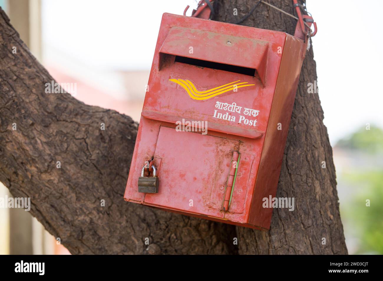 Traditional red color old Indian mail box/ post box/ Letter box Stock ...