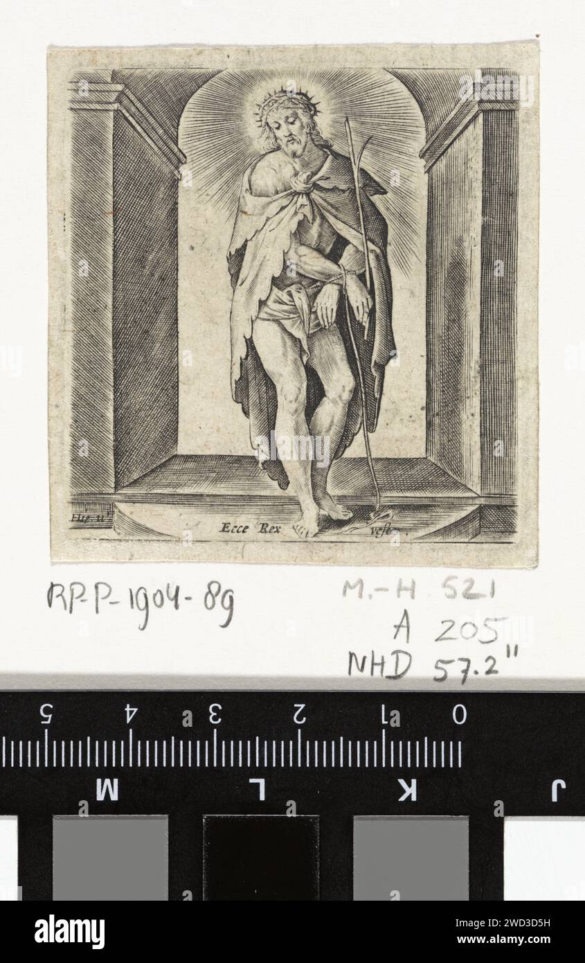 Christ as you van Smarten, Hieronymus Wierix, 1593 print In a niche, Christ is standing as a man ...