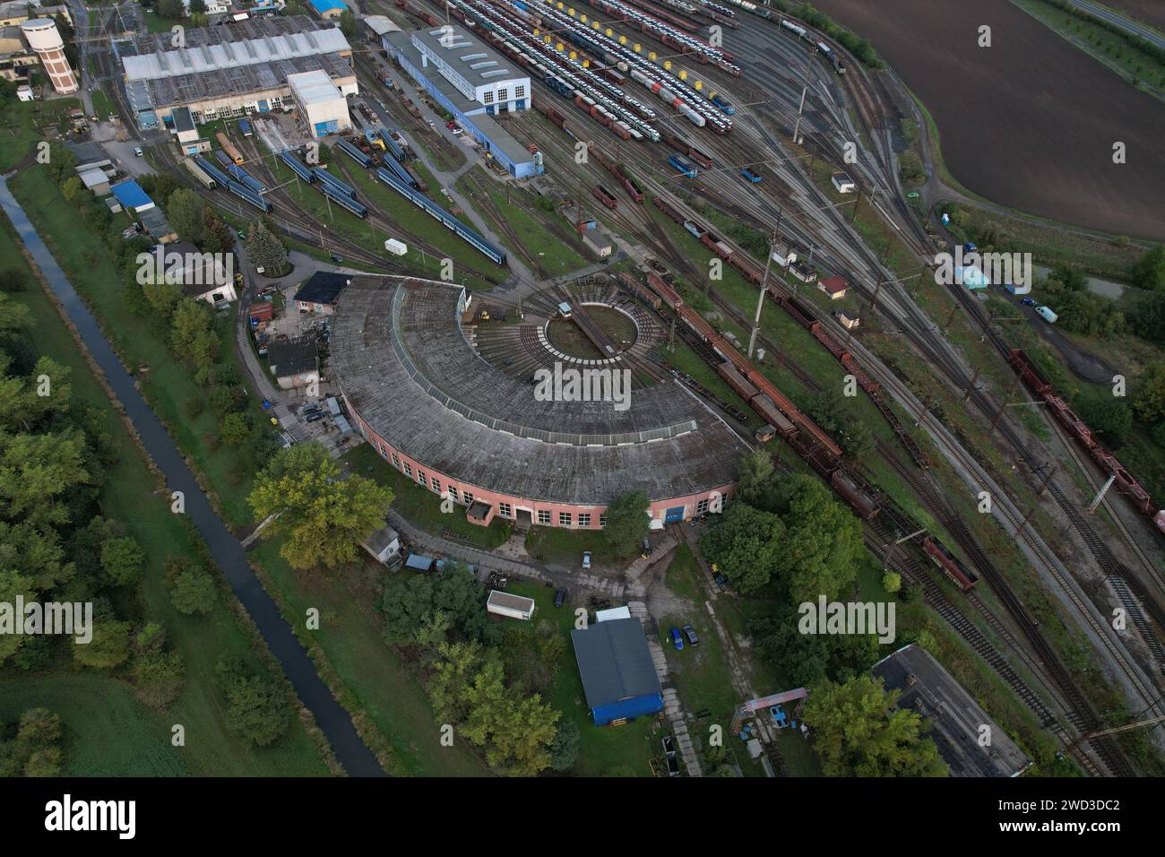 Railway turntable for locomotives aerial view train turntable,aerial ...
