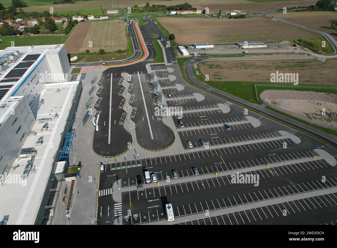 Aerial view of distribution center, drone photo of industrial logistics ...