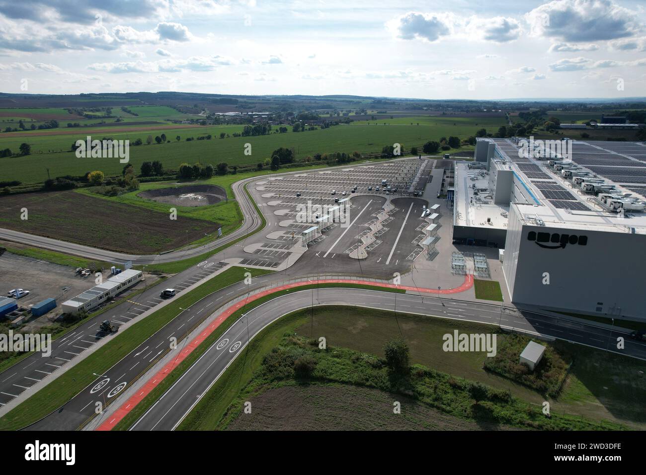 Aerial view of distribution center, drone photo of industrial logistics ...