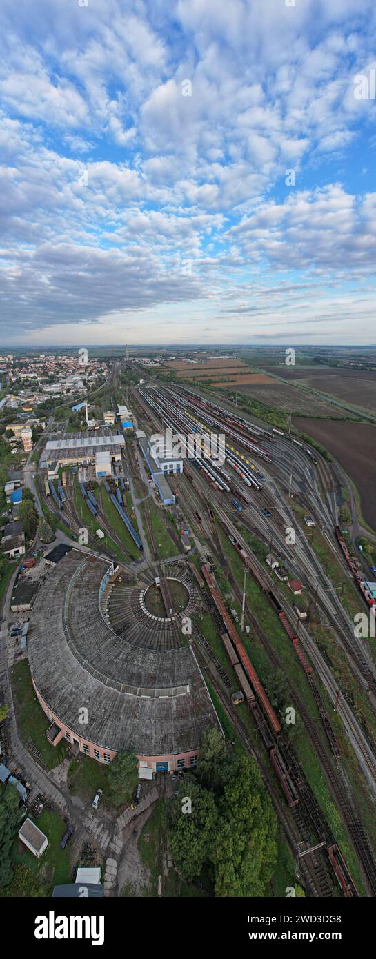 Railway turntable for locomotives aerial view train turntable,aerial ...