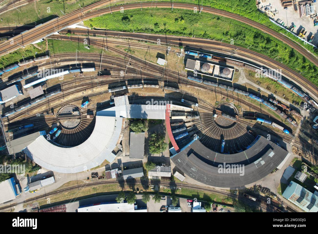 Railway turntable for locomotives aerial view train turntable,aerial ...