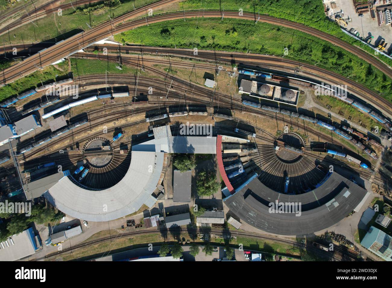 Railway turntable for locomotives aerial view train turntable,aerial ...