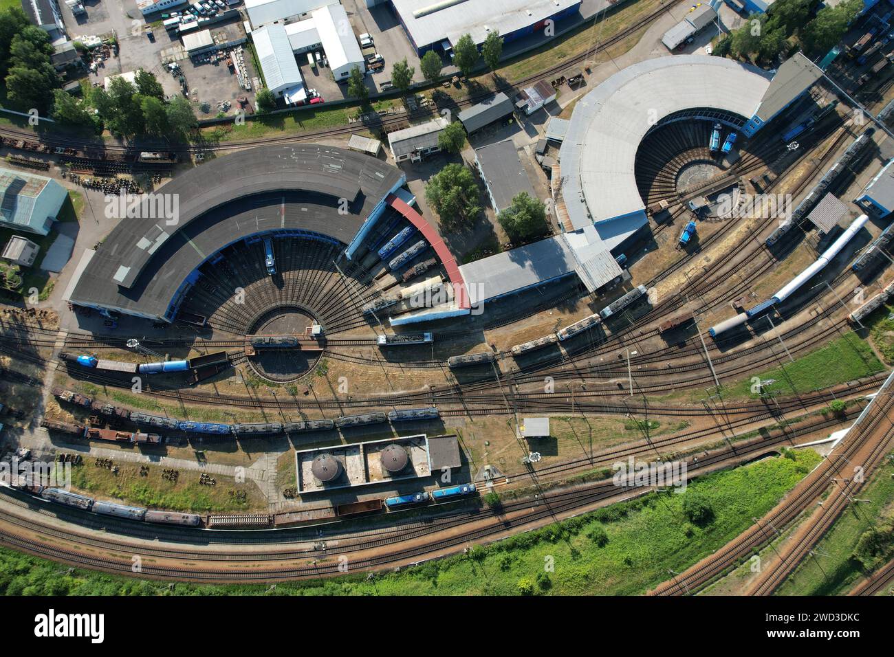 Railway turntable for locomotives aerial view train turntable,aerial ...